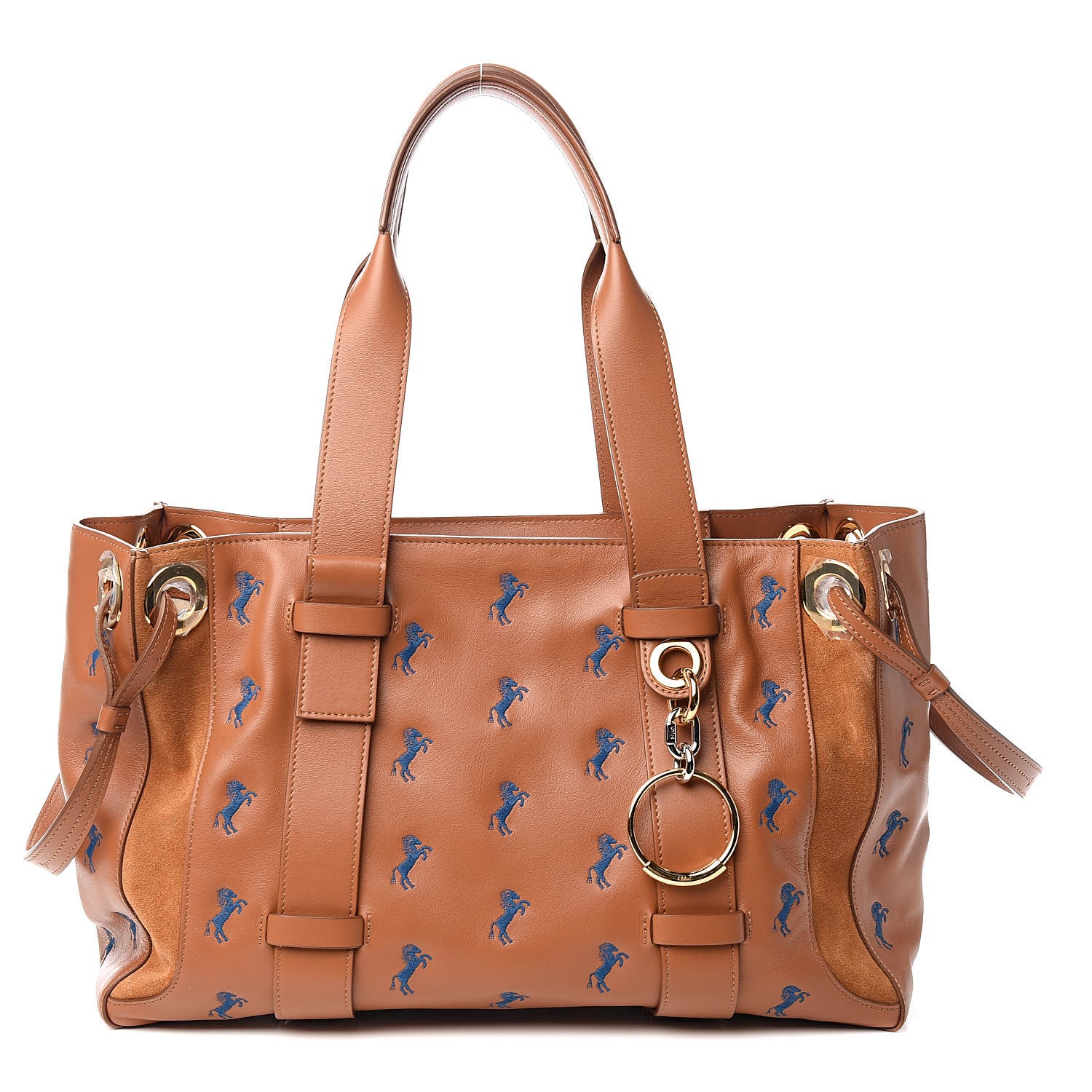 Chloe Smooth Calfskin Little Horses Embroidered Tao Zipped Tote Caramel ...