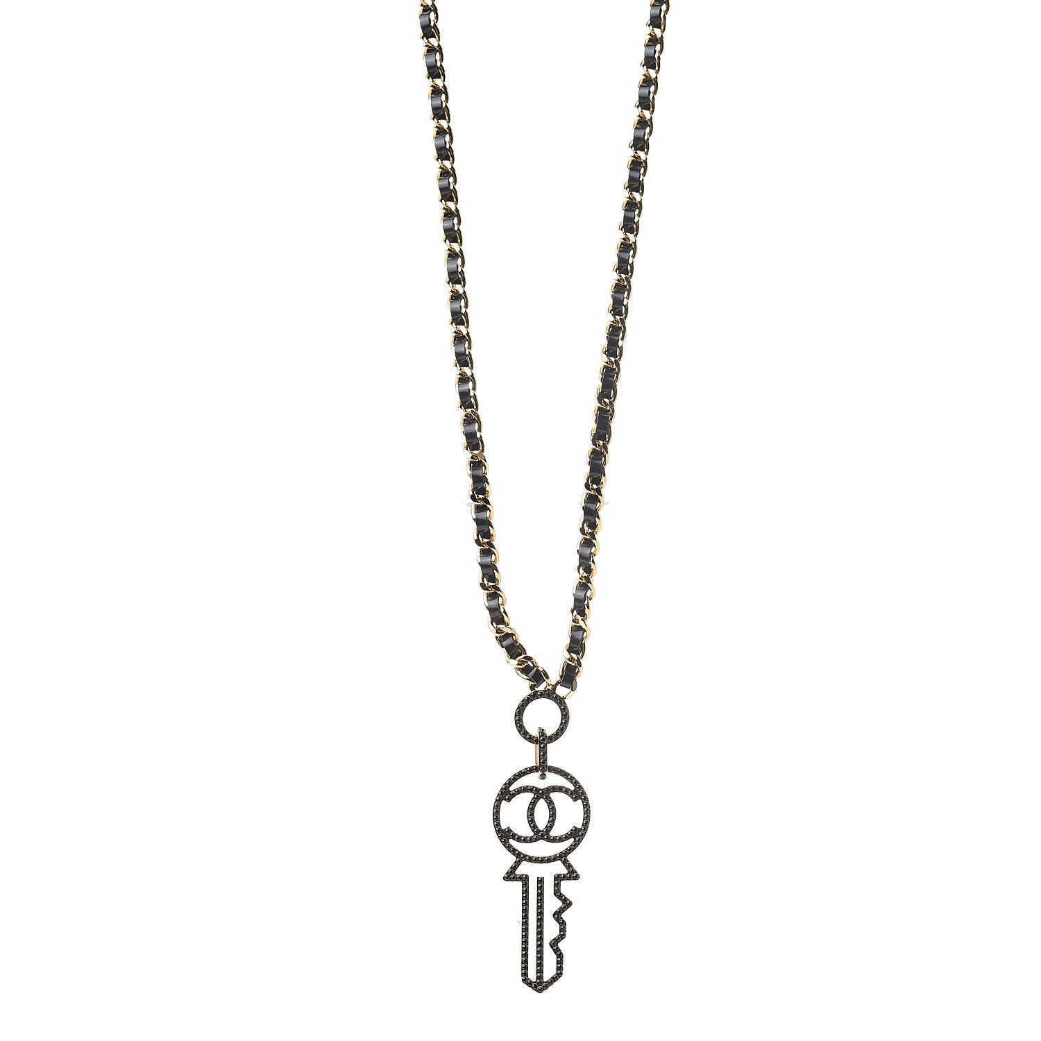 Chanel Patent Crystal Key Necklace Gold Black 515474 – FASHIONPHILE