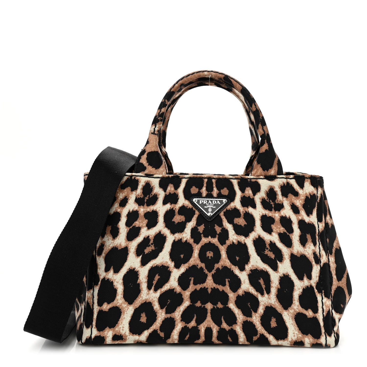 Prada Canvas Leopard Print Small Tote Miele 1358537 – FASHIONPHILE