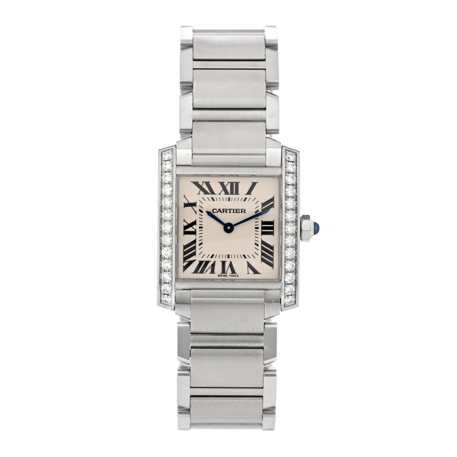 Cartier Stainless Steel Diamond Bezel 25mm Tank Francaise Quartz Watch ...