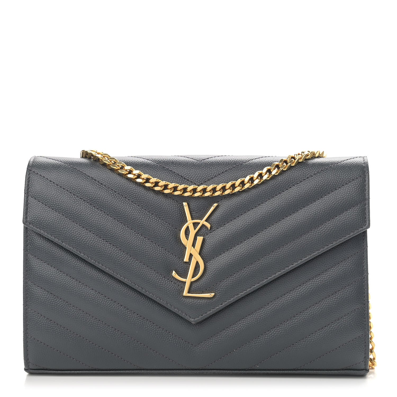 Saint Laurent Grain De Poudre Matelasse Chevron Monogram Chain Wallet ...