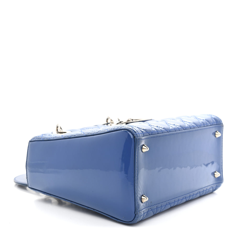 Christian Dior Patent Cannage Medium Lady Dior Blue 1777282 – FASHIONPHILE