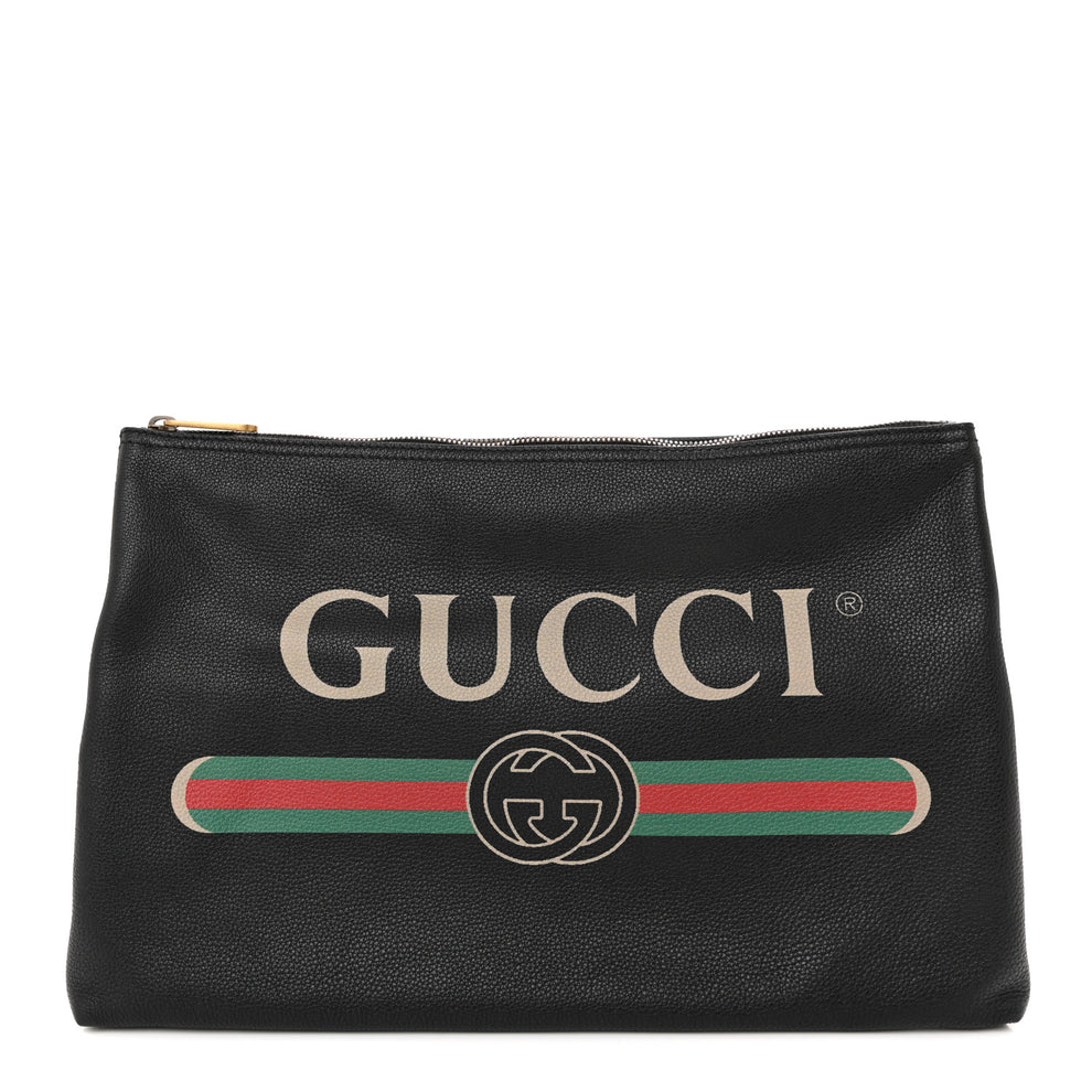Gucci Pebbled Calfskin Large Logo Portfolio Clutch Black 1796728 ...