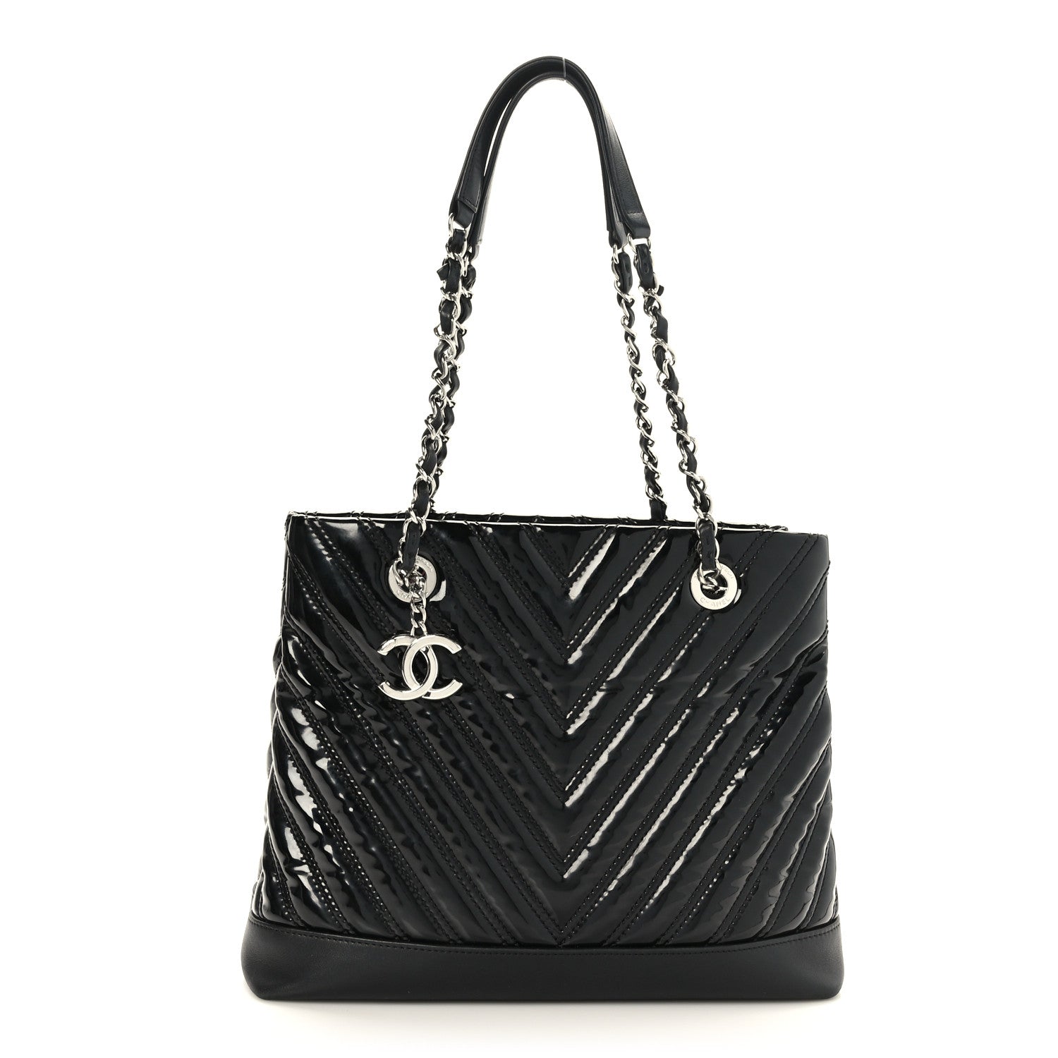 Chanel Patent Chevron Shopper Tote Black 1426011 – FASHIONPHILE