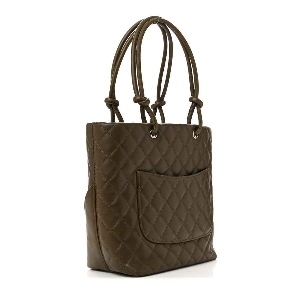 Chanel Calfskin Snakeskin Quilted Small Cambon Tote Khaki 1770970 ...