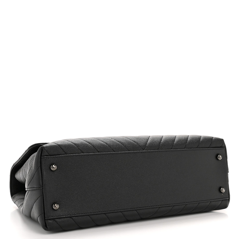 Chanel Caviar Chevron Quilted Medium Coco Handle Flap So Black 1796202 ...