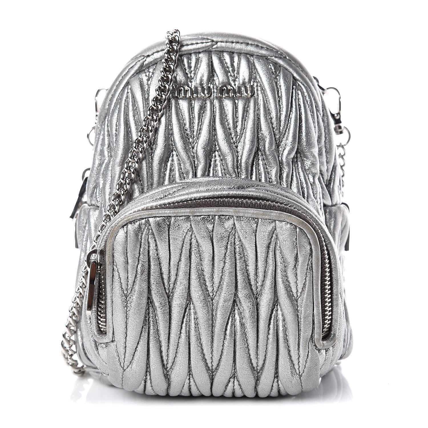 Miu Miu Metallic Nappa Matelasse Lux Mini Backpack Cromo 395797 ...
