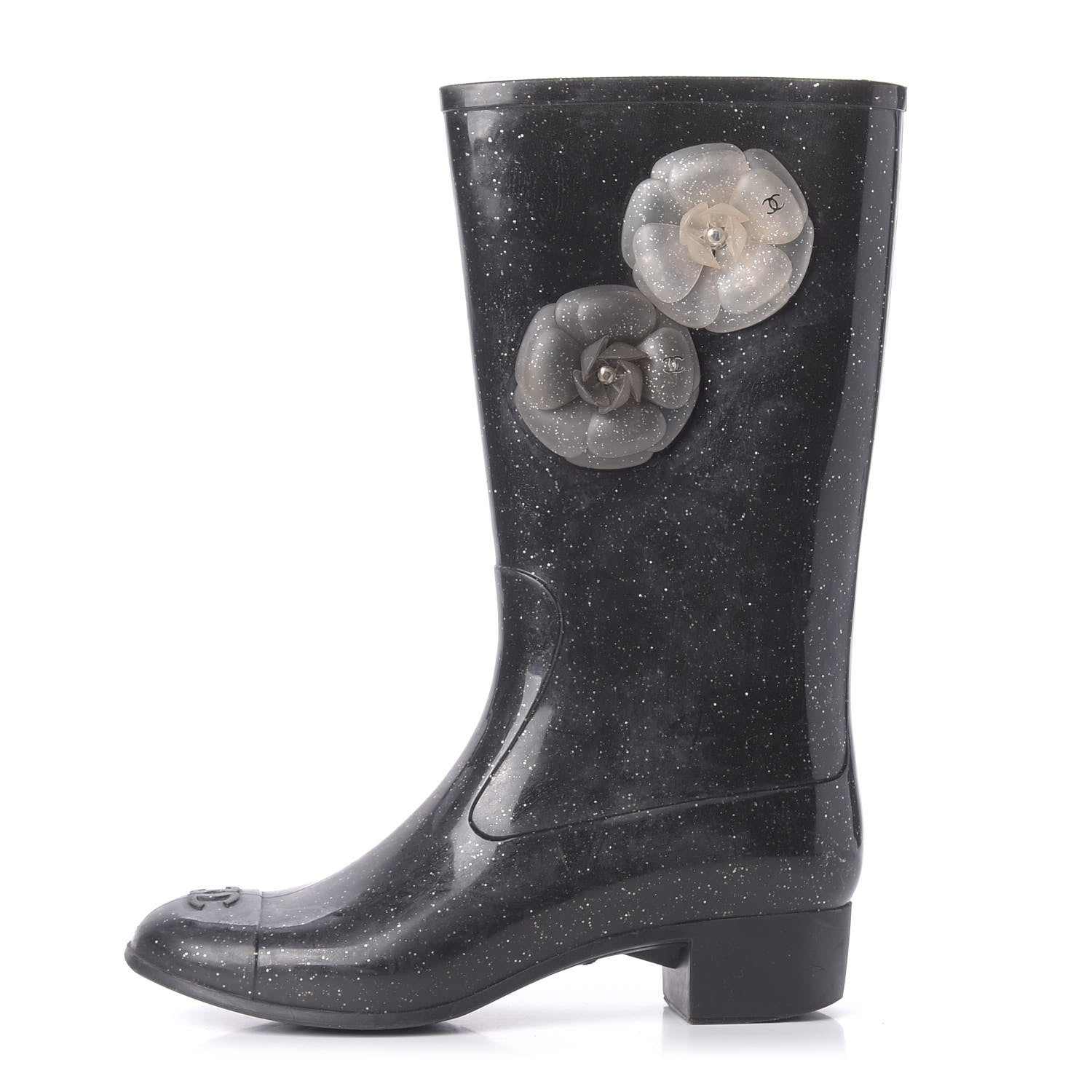 Chanel Rubber Glitter Camellia Rain Boots 40 Black 624973 – FASHIONPHILE