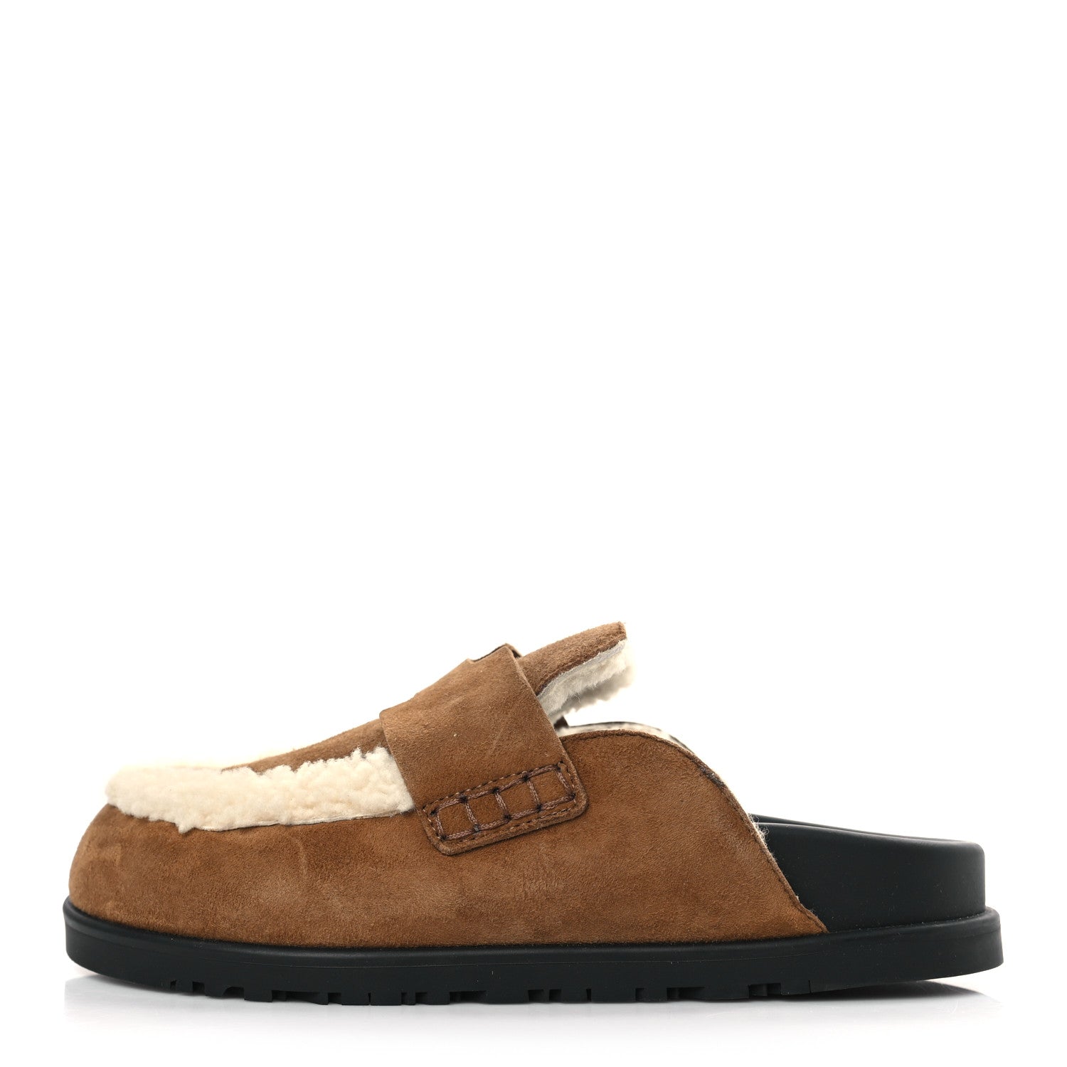 Hermes Suede Goatskin Shearling Go Mules 35 Brun Frume Ecru 1357145 ...