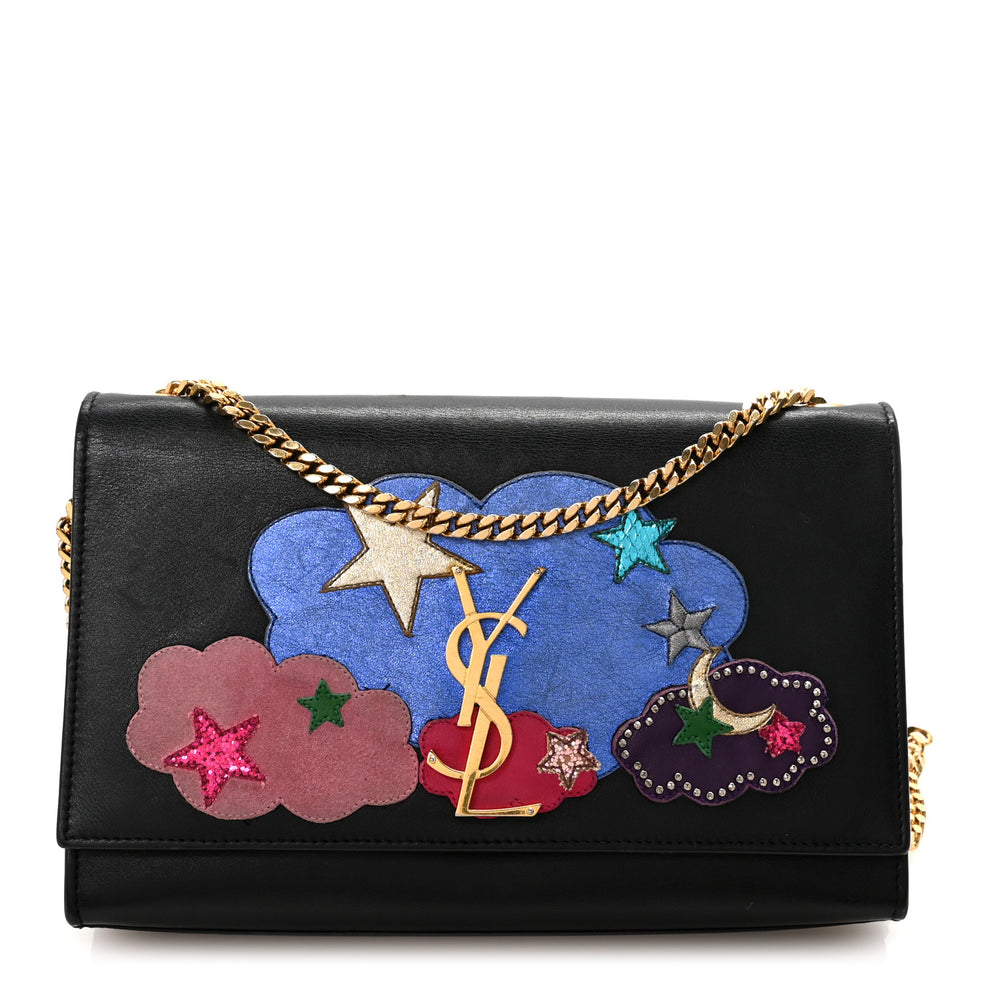 Saint Laurent Lambskin Medium Cloud Star Monogram Kate Satchel Black ...