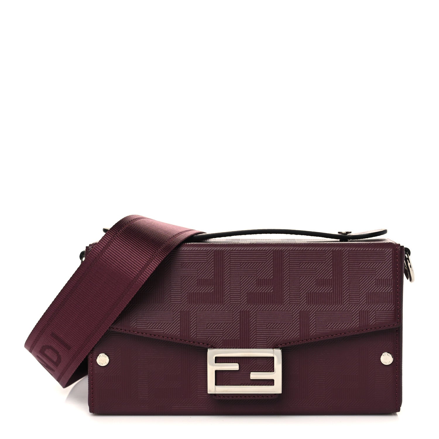 Fendi Vitello King FF Lines Embossed Baguette Soft Trunk Burgundy ...