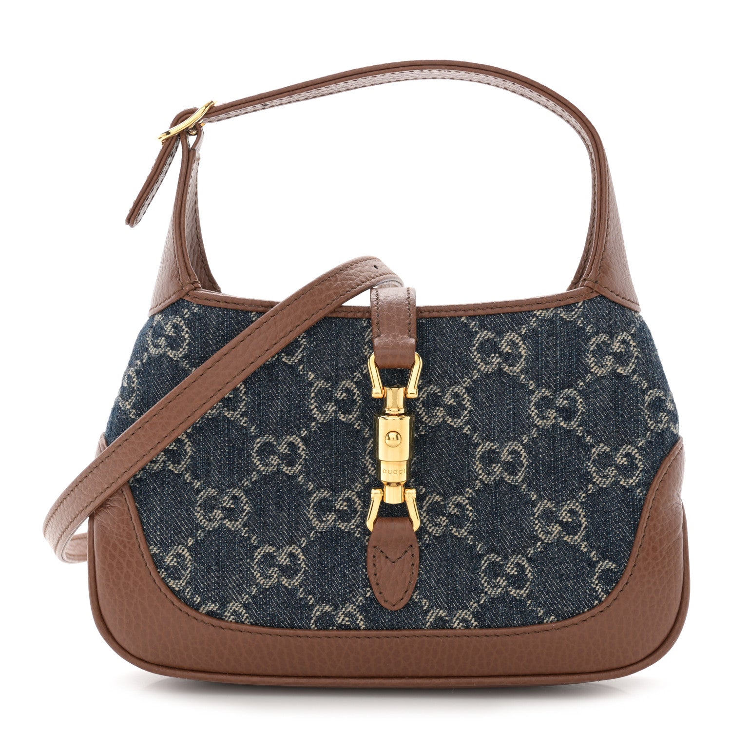 Gucci New Denim GG Monogram Calfskin Mini Jackie 1961 Hobo Blue Tea ...