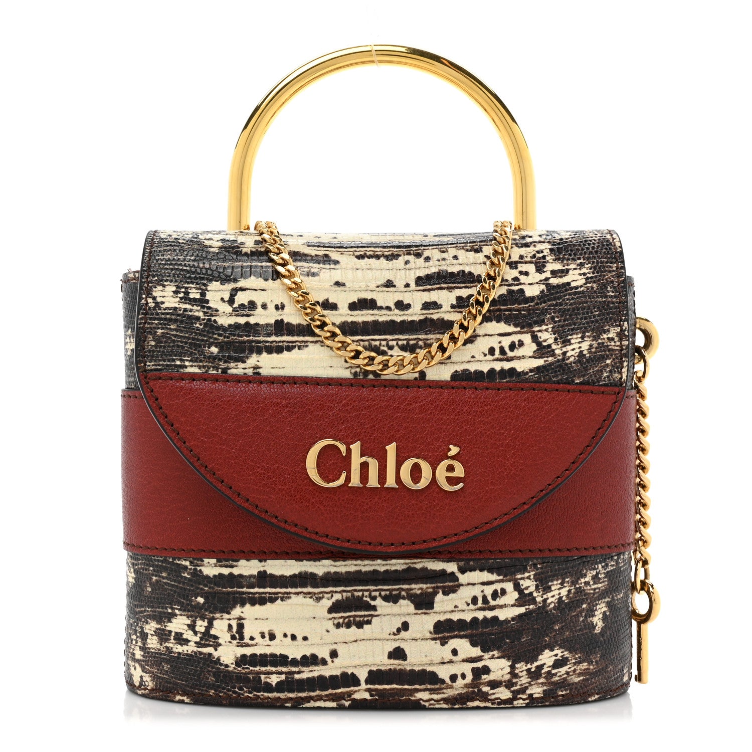 Chloe Calfskin Lizard Embossed Small Aby Lock Sepia Brown 1427663 ...