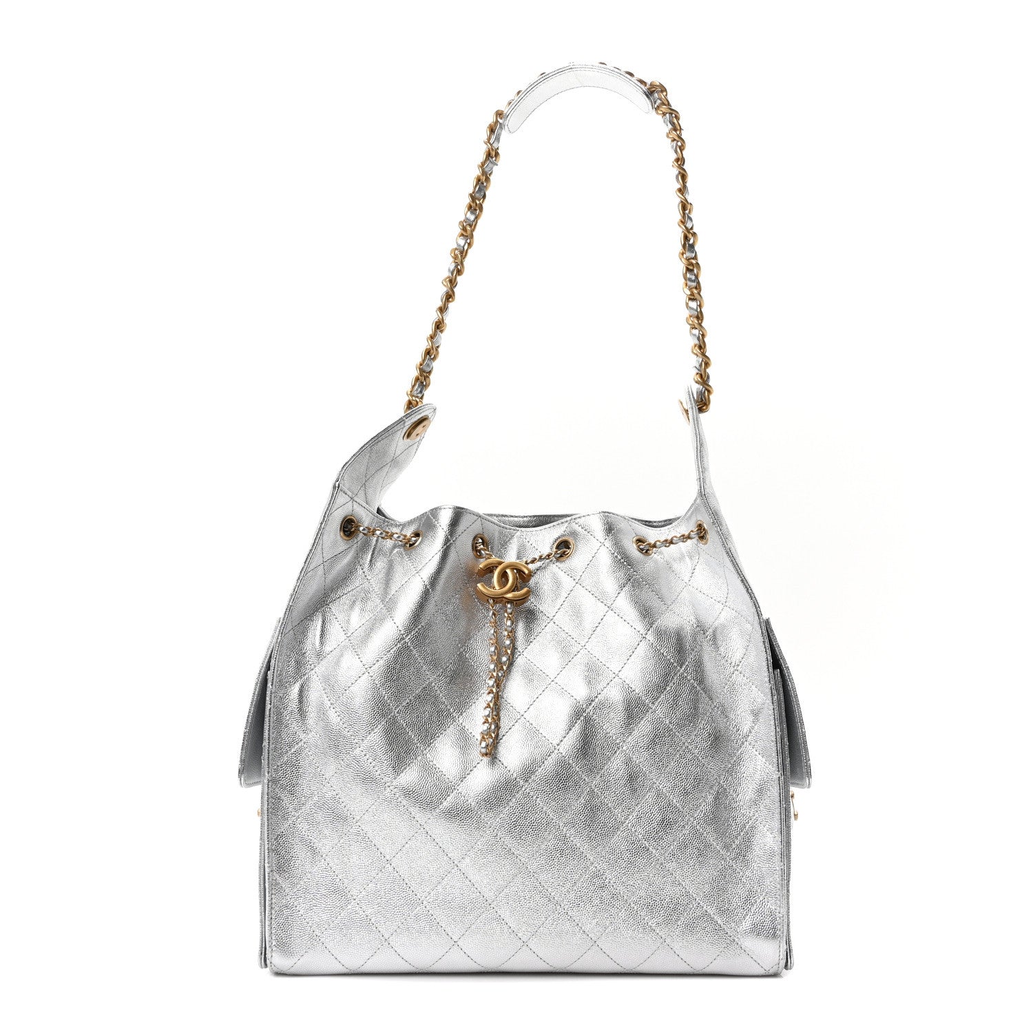 Chanel Metallic Caviar Quilted Medium Chanel 25 Handbag Silver 1794451 ...