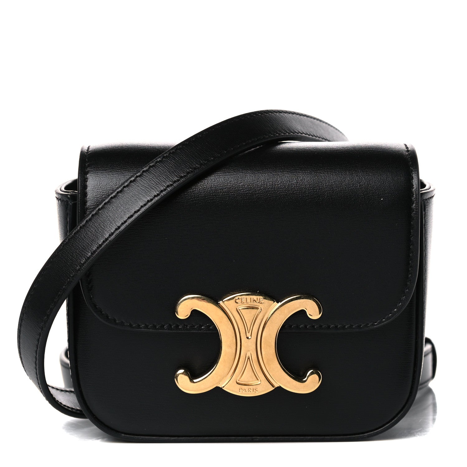 Celine Shiny Calfskin Mini Triomphe Black 1049394 – FASHIONPHILE