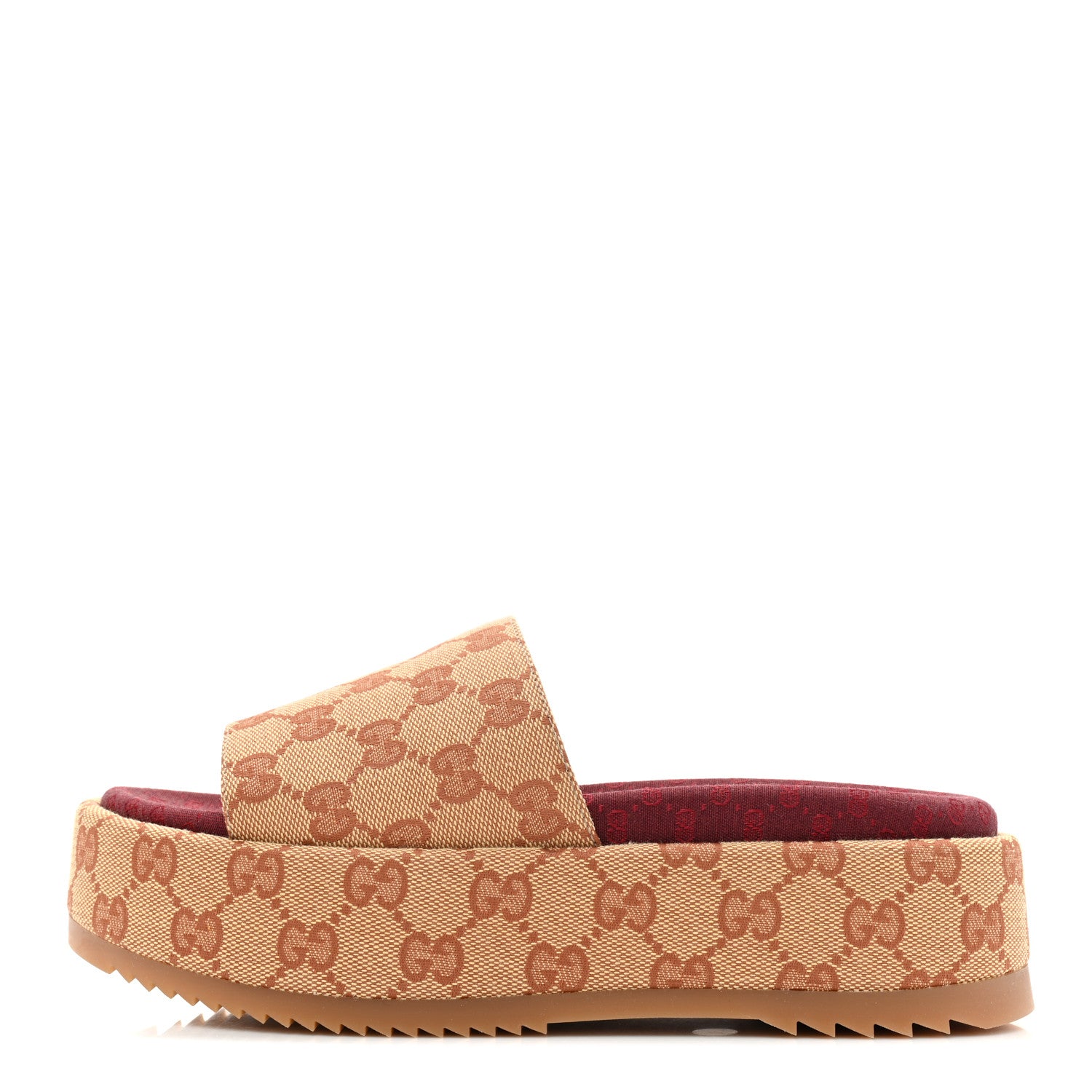Gucci Canvas GG Monogram Angelina Platform Slide Sandals 36.5 Beige ...