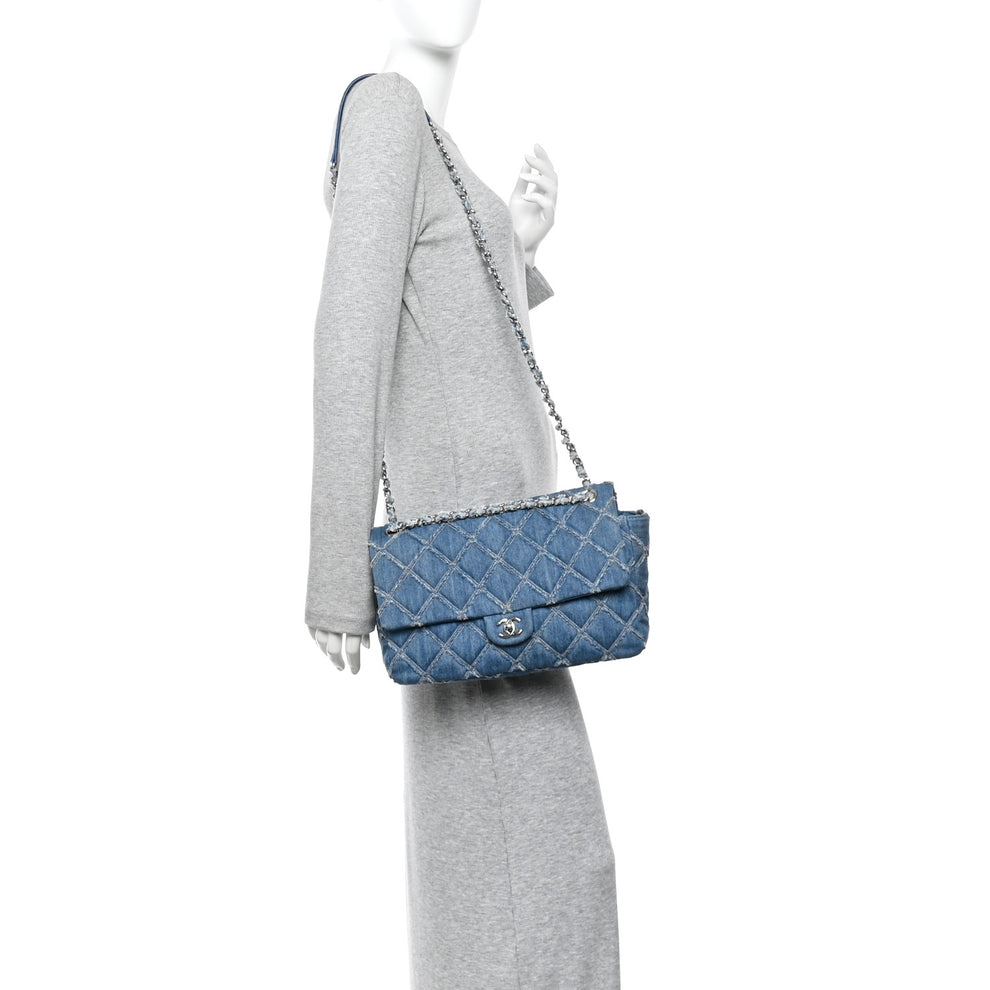 Chanel Frayed Denim Quilted Large Blue Chip Flap Blue 1870178 ...