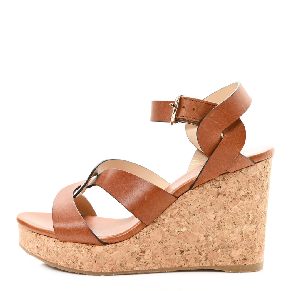 Jimmy Choo Vachetta Cork Aleili 100 Wedge Sandals 39.5 Brown 1771392 ...