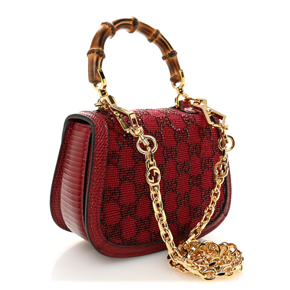 Gucci Moire Fabric Calfskin Rhinestone Monogram Monochrome Lizard ...