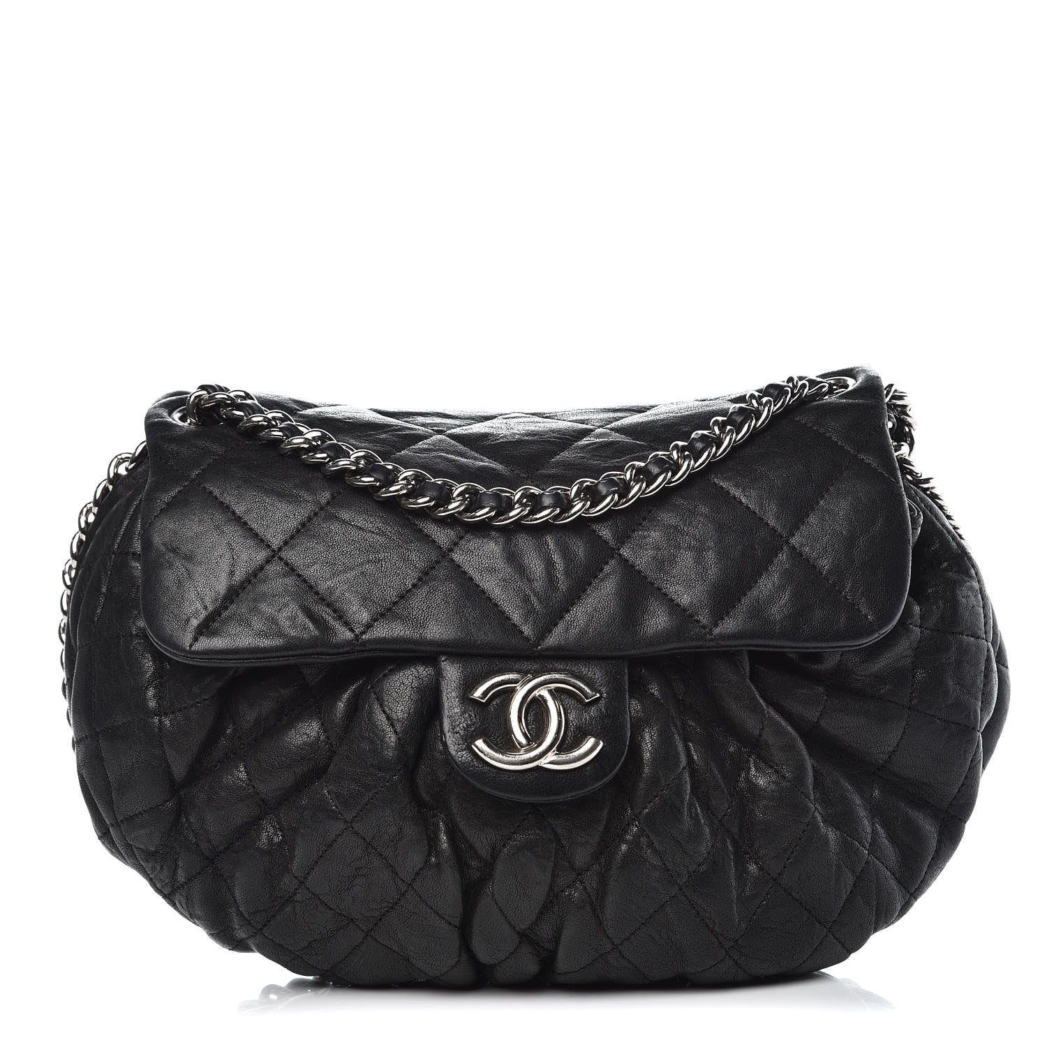 Chanel Washed Lambskin Quilted Medium Chain Around Messenger Black ...
