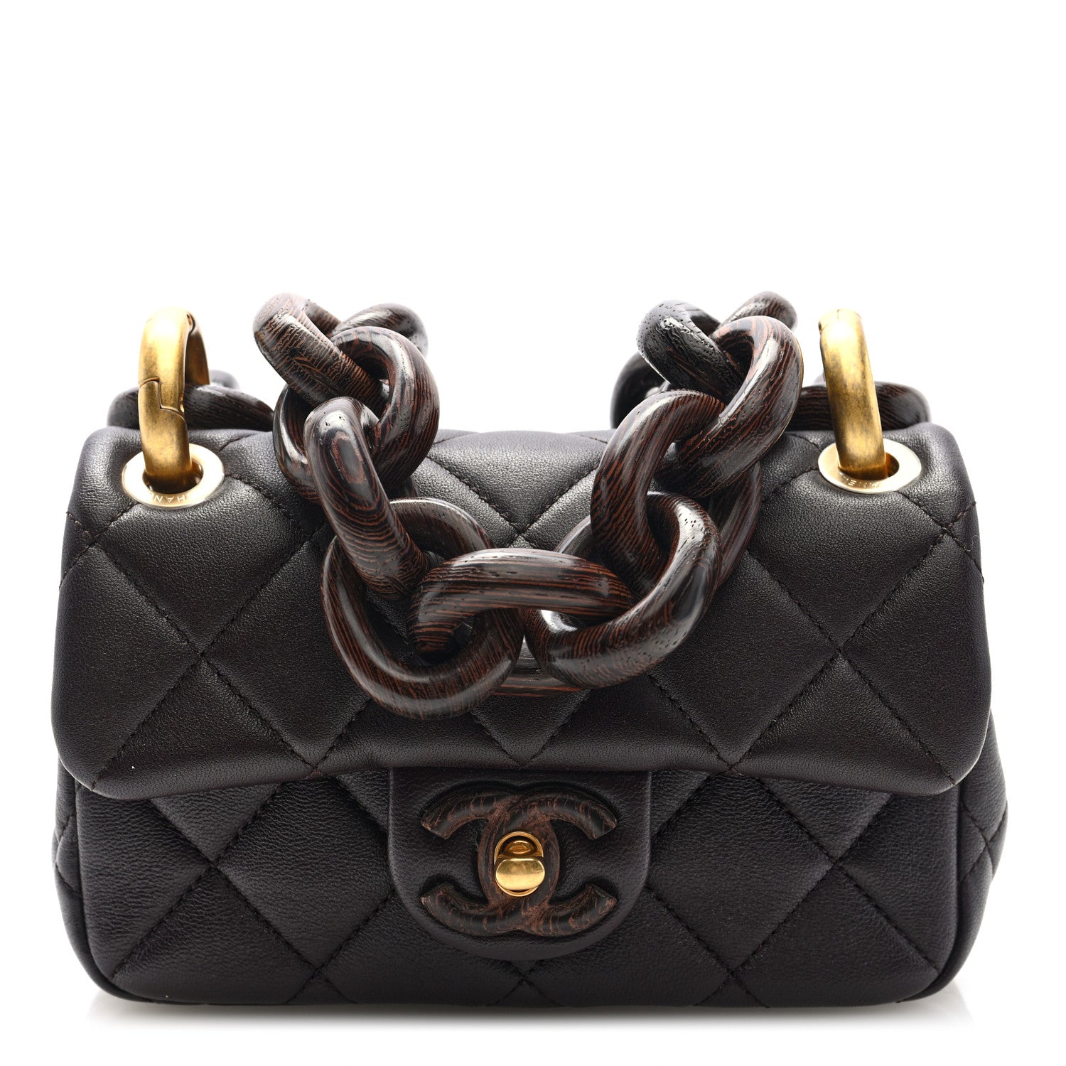 Chanel Lambskin Wenge Quilted Mini Fashion Wood Square Flap Brown ...