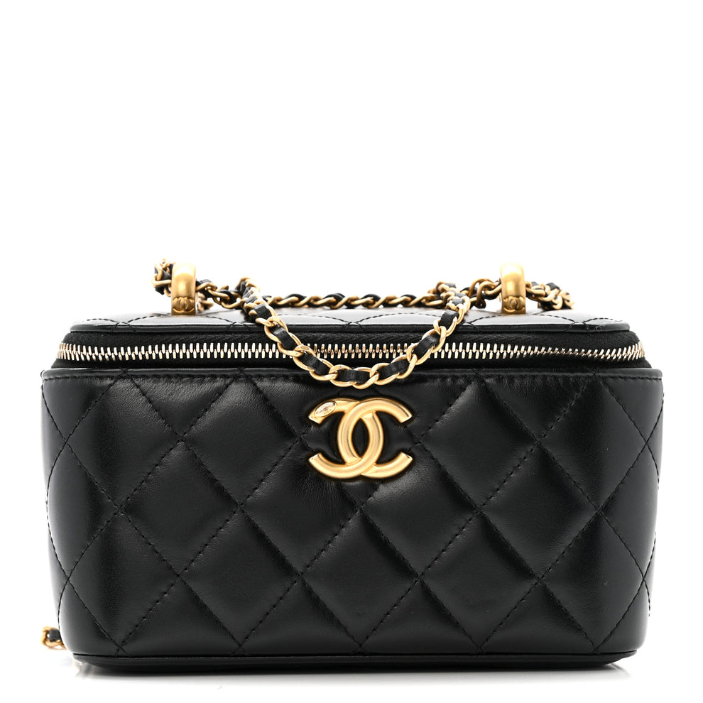 Chanel Calfskin Quilted Perfect Fit Vanity Case With Chain Black ...