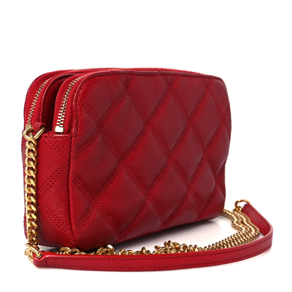 Saint Laurent Grained Lambskin Quilted Mini Becky Double Zip Bag Rouge ...
