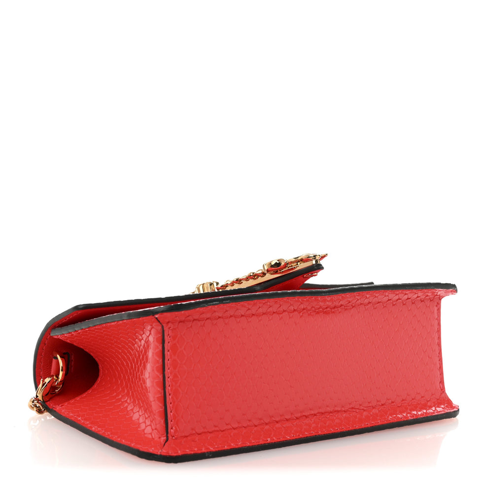 Versace Calfskin Snakeskin Embossed Virtus Mini Chain Crossbody Red ...