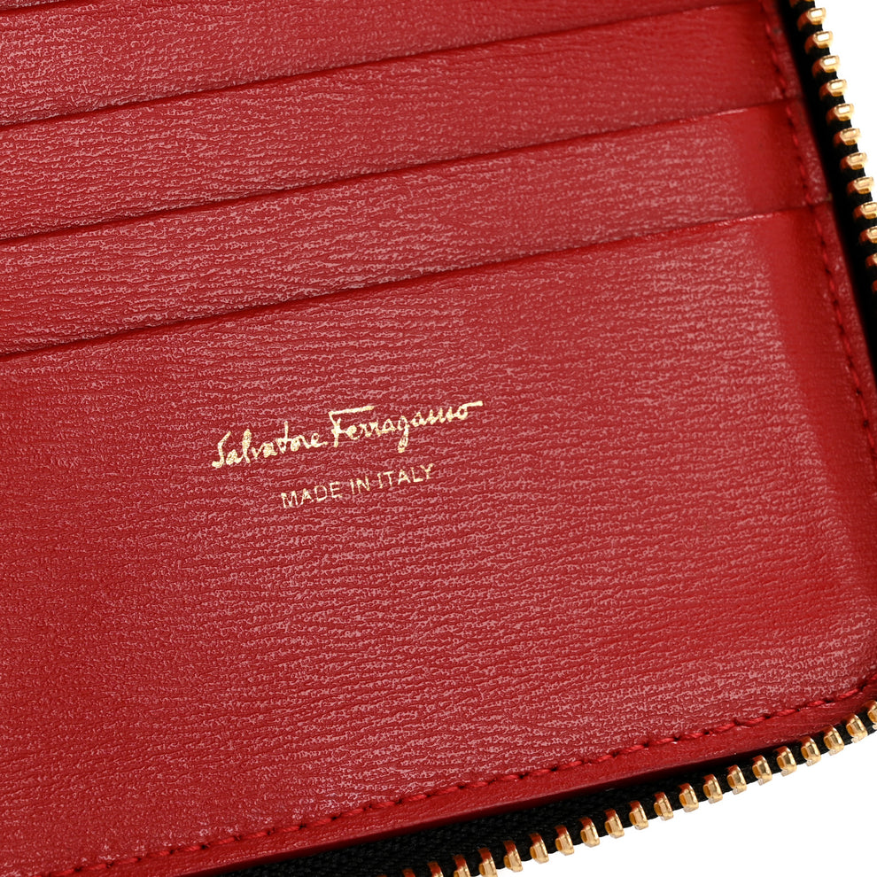 Salvatore Ferragamo Printed Calfskin Gancini Zip Around Wallet Black ...