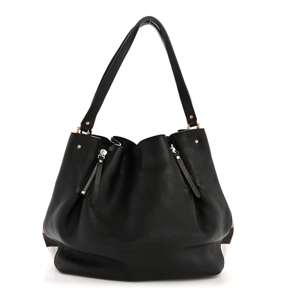 Burberry Grainy Calfskin House Check Medium Maidstone Black 1785749 ...