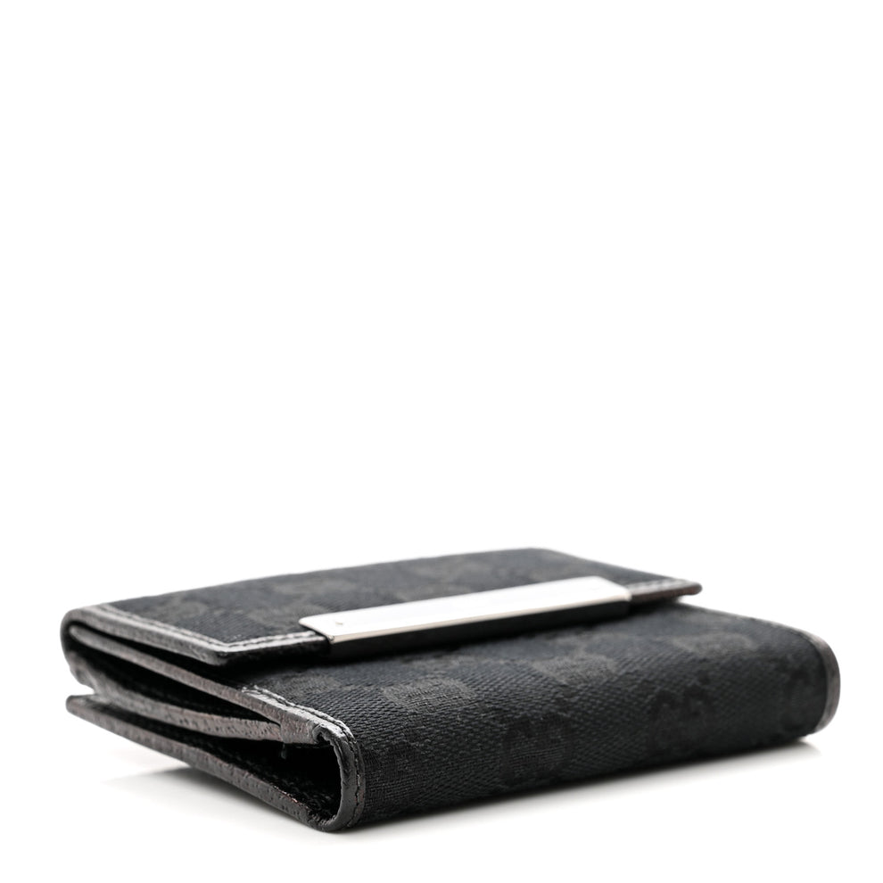 Gucci Monogram Textured Calfskin Metal Bar French Flap Wallet Black ...