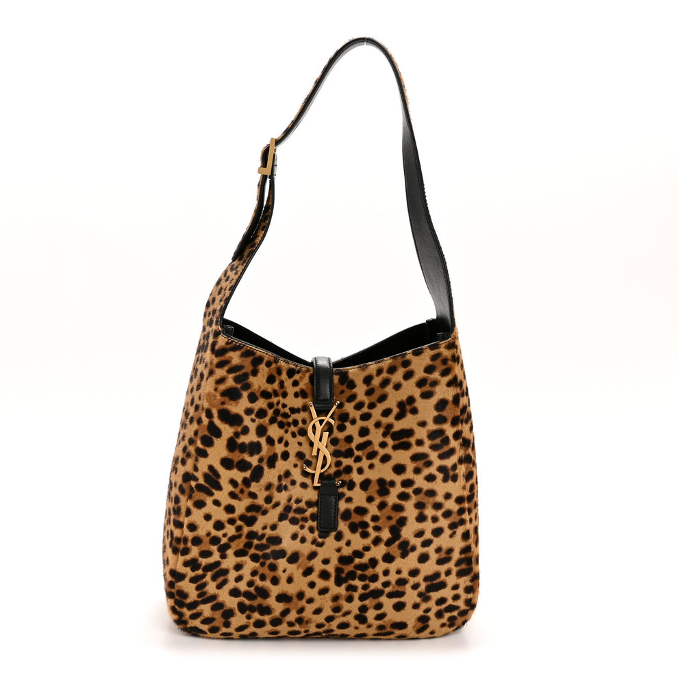 Saint Laurent Pony Hair Calfskin Leopard Print Small Le 5 A 7 Soft Hobo ...