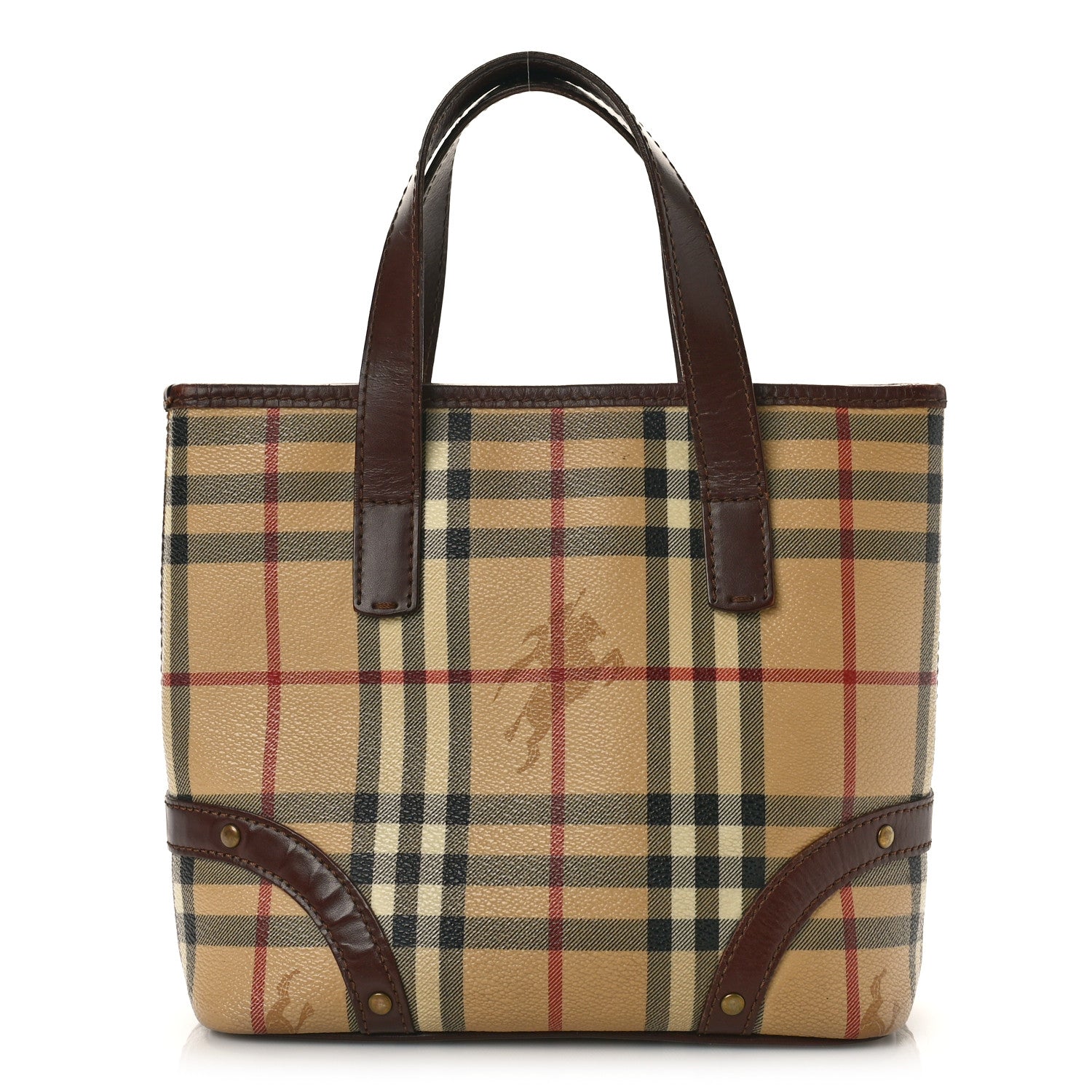 Burberry Haymarket Check Studded Small Tote Chocolate 1379033 ...