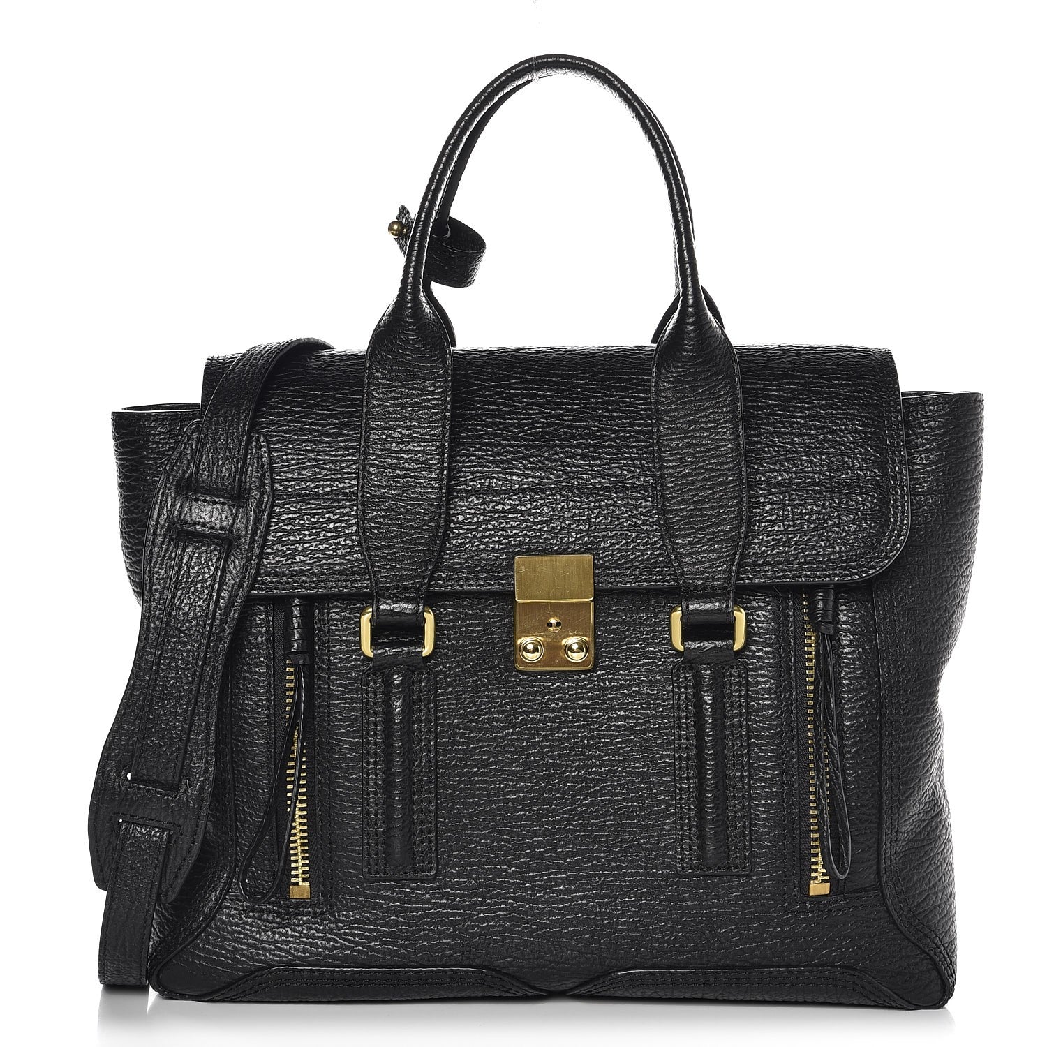 3.1 Phillip Lim 3.1 Textured Calfskin Medium Pashli Satchel Black ...