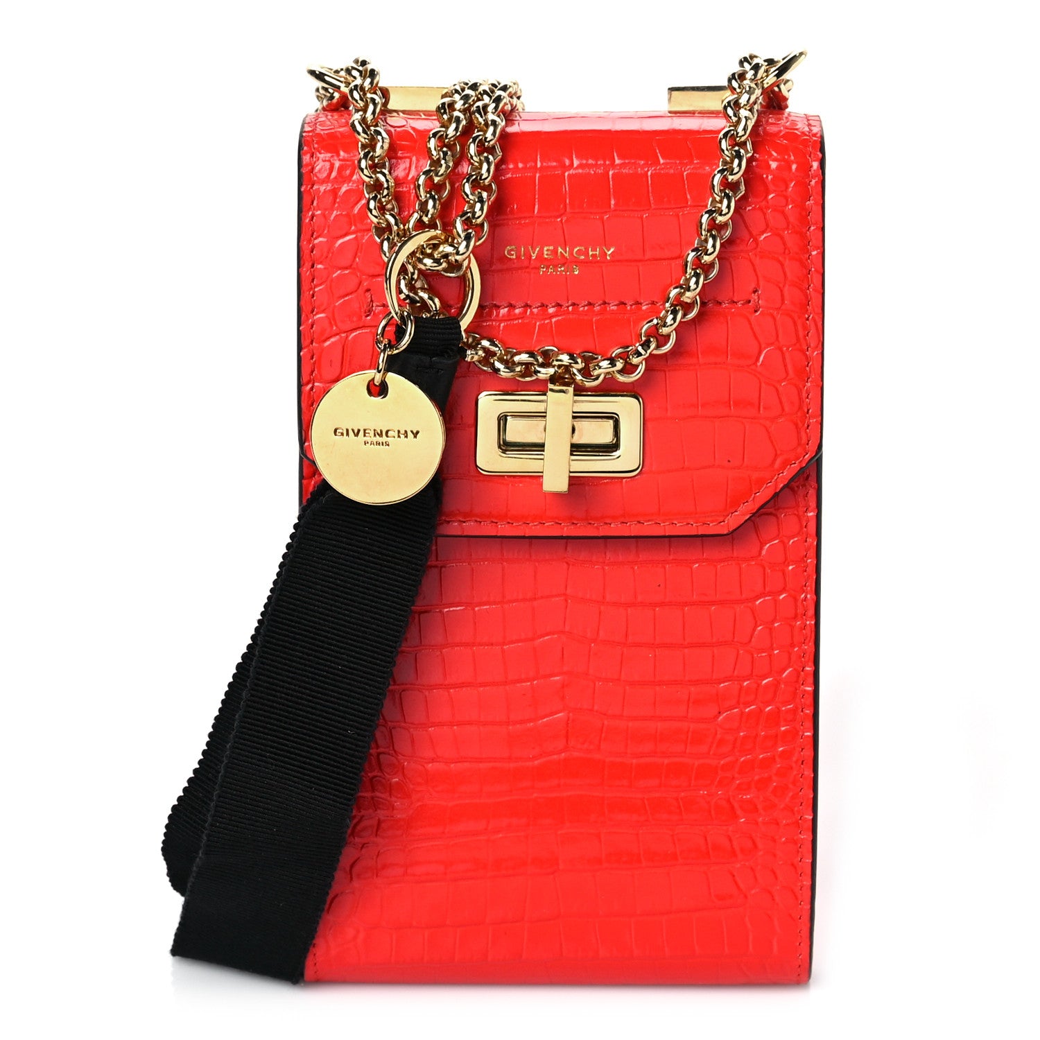 Givenchy Calfskin Crocodile Embossed Mini Phone Crossbody Bag Red ...