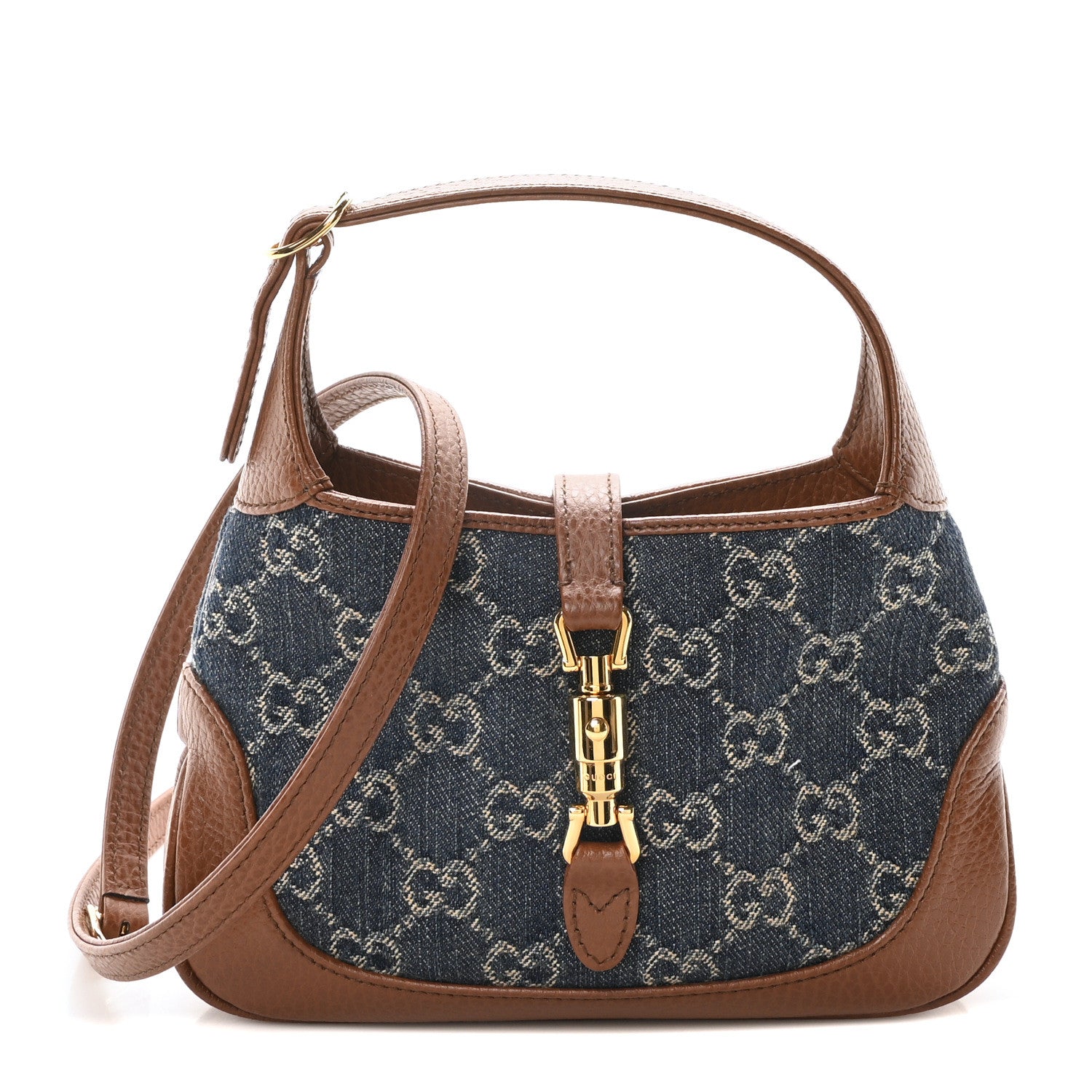 Gucci New Denim GG Monogram Calfskin Mini Jackie 1961 Hobo Blue Tea ...