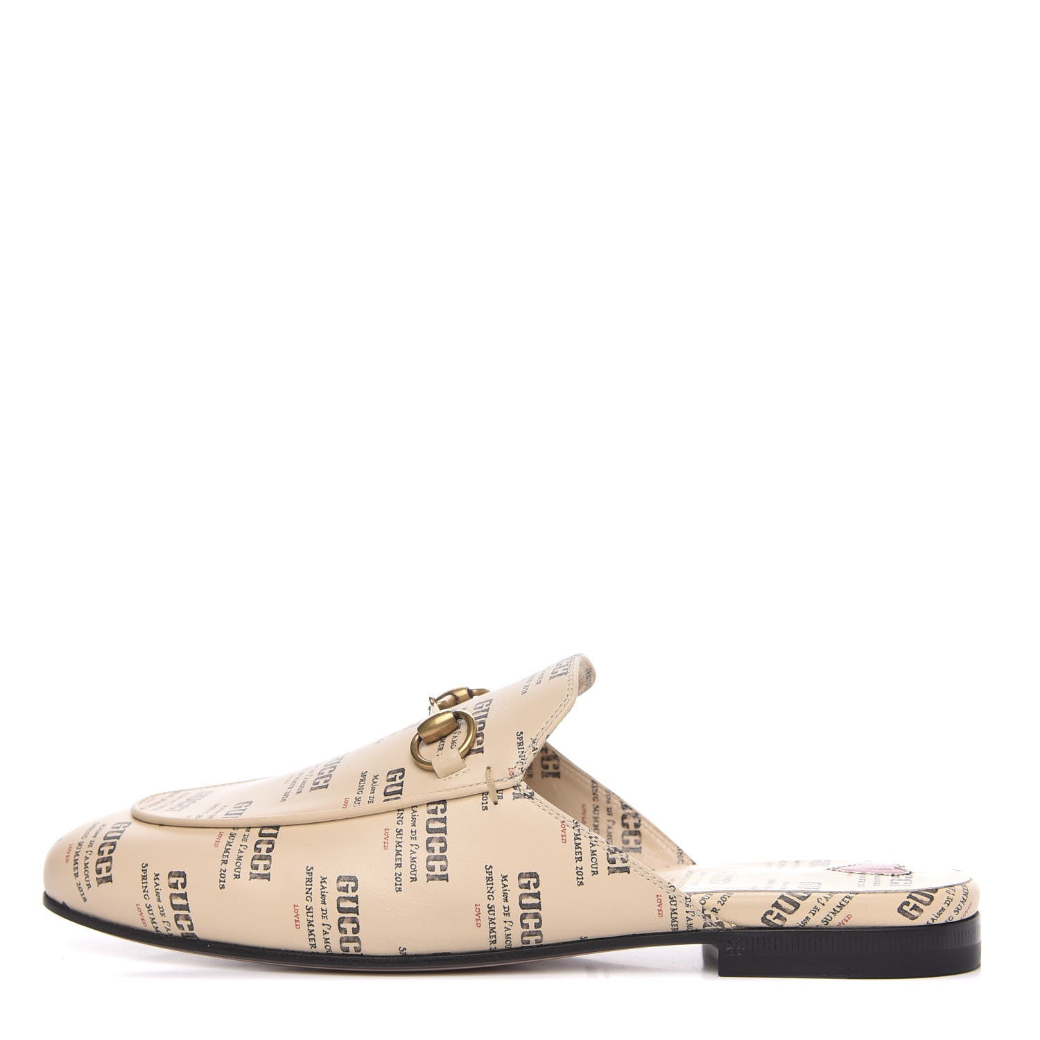 Gucci Calfskin Stamp Print Womens Princetown Slippers 37 Soy Black ...