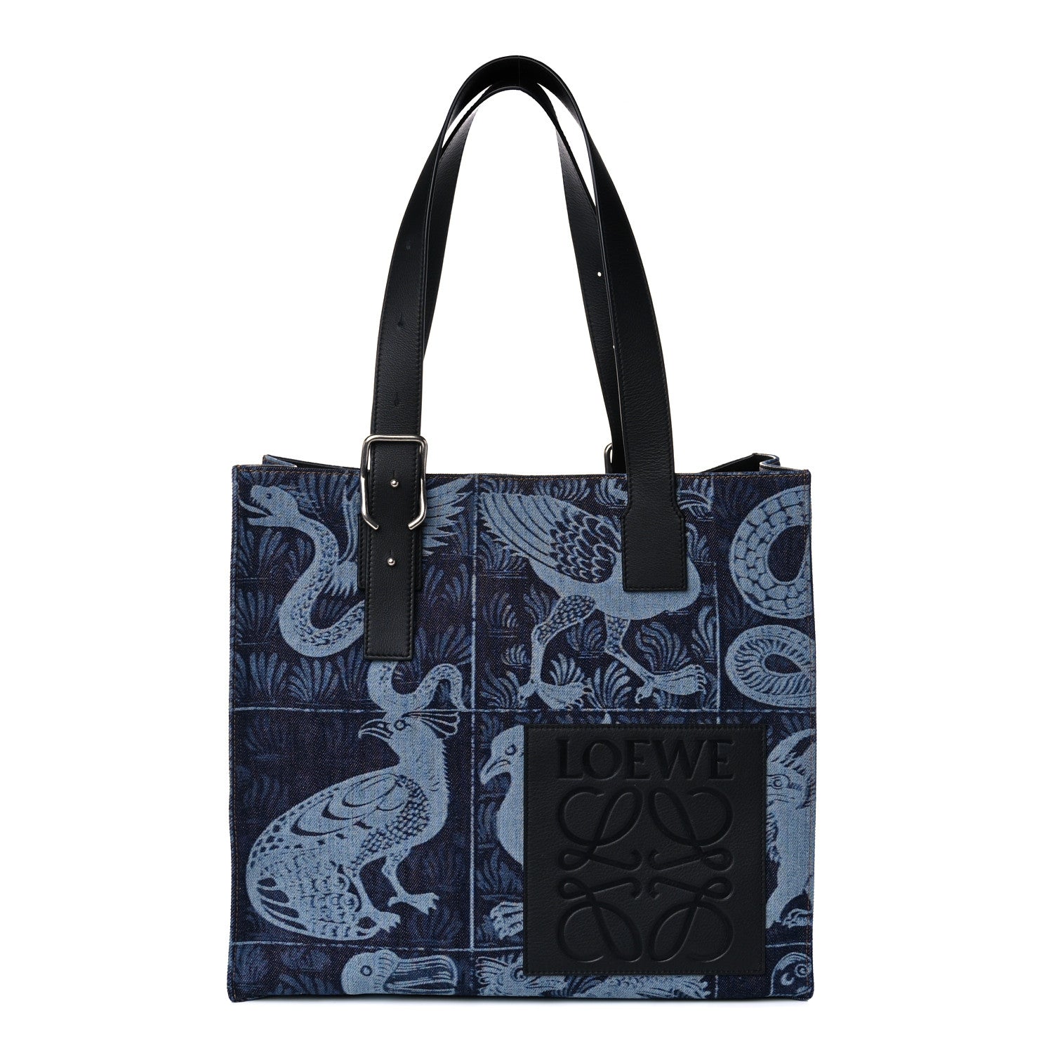 Loewe Denim Calfskin Buckle Tiles Tote Indigo 883025 – FASHIONPHILE