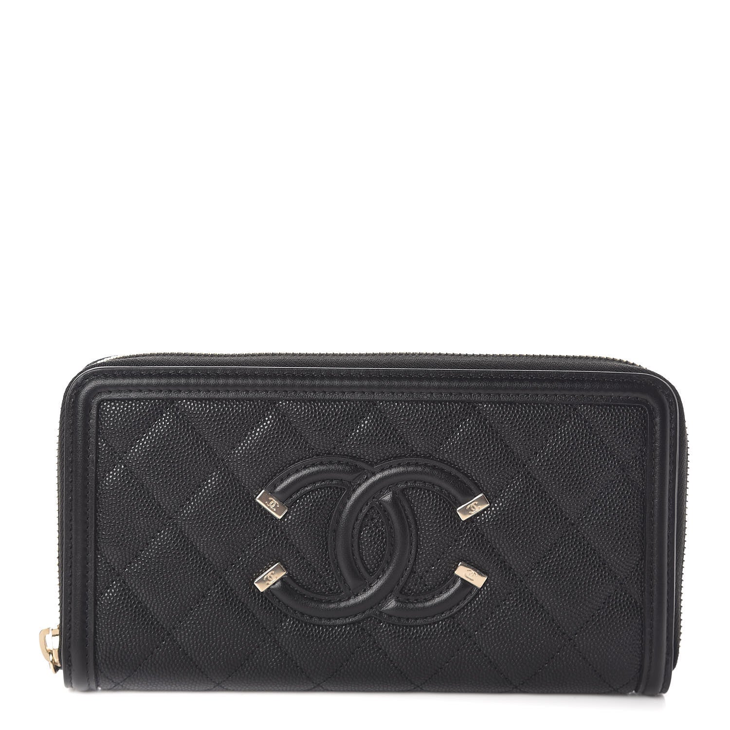 Chanel Caviar Quilted Filigree Zip Around Wallet Black 500651 ...