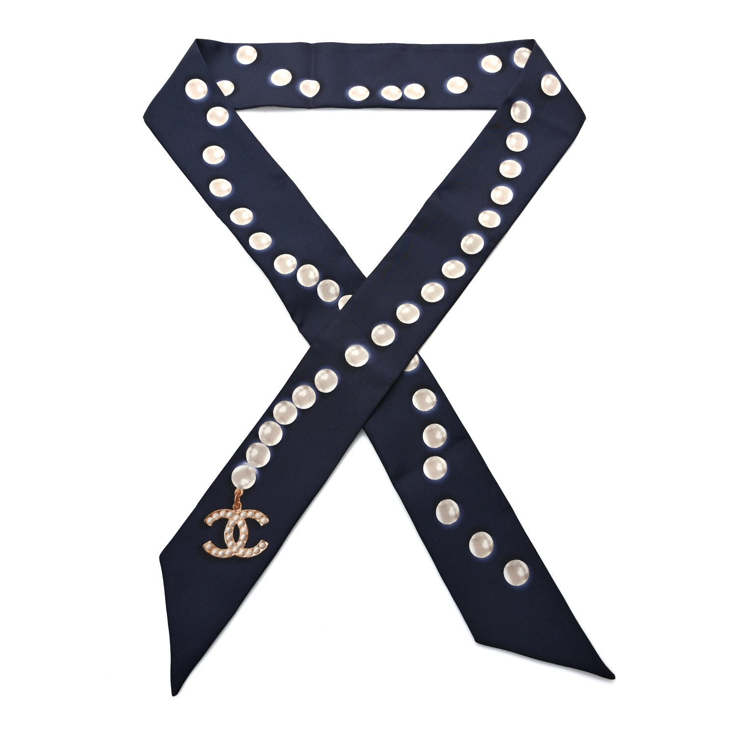 Chanel Silk Pearl CC Slim Bandeau Scarf Dark Navy 1291112 – FASHIONPHILE