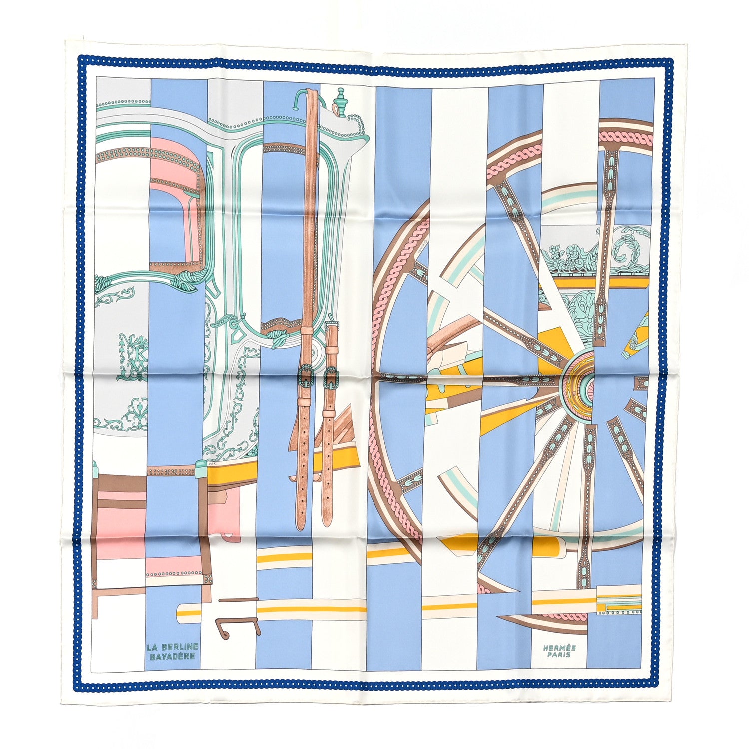 Hermes Silk La Berline Bayadere Scarf 90 White Bleu Ciel Vieux Rose ...