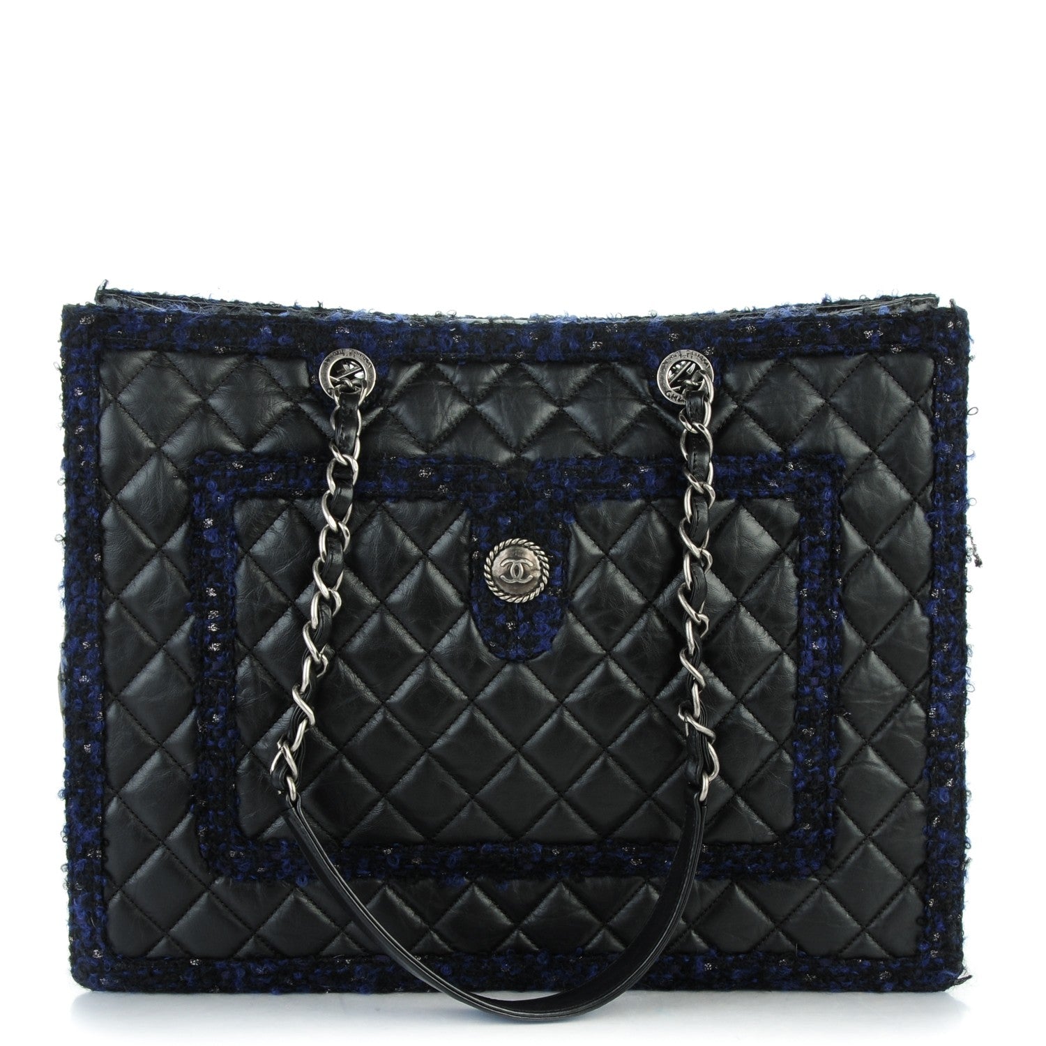 Chanel Calfskin Tweed Large Secrets Tote Navy 161856 – FASHIONPHILE