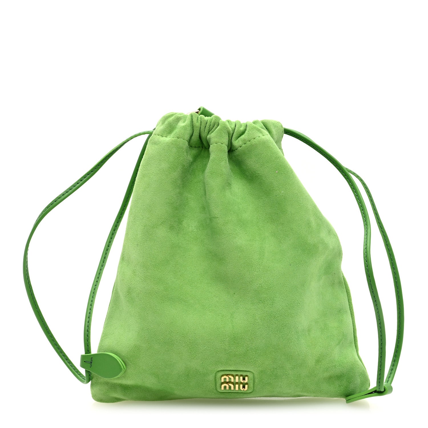 Miu Miu Suede Drawstring Pouch Apple Green 1661272 – FASHIONPHILE