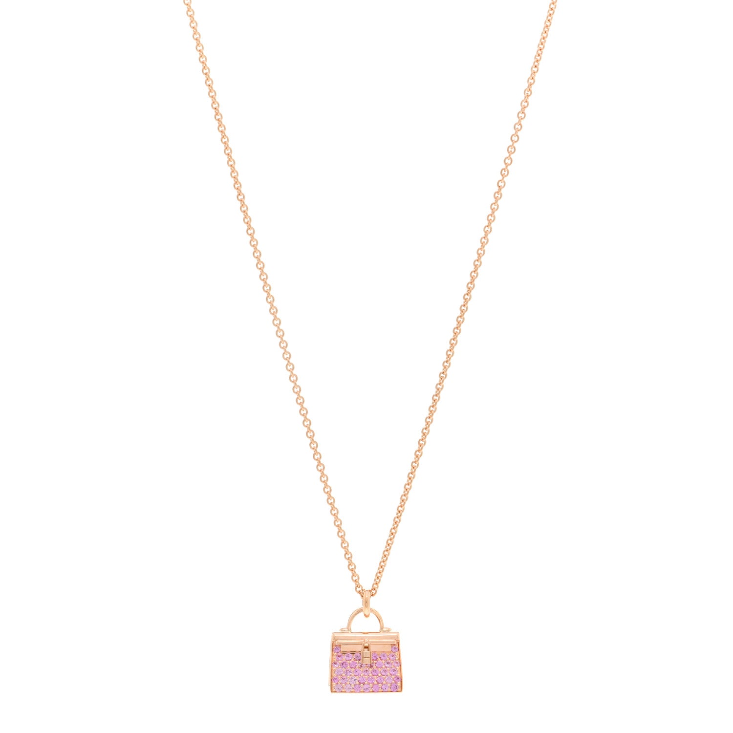 Hermes 18K Rose Gold Pink Sapphire Kelly Amulettes Pendant Necklace ...