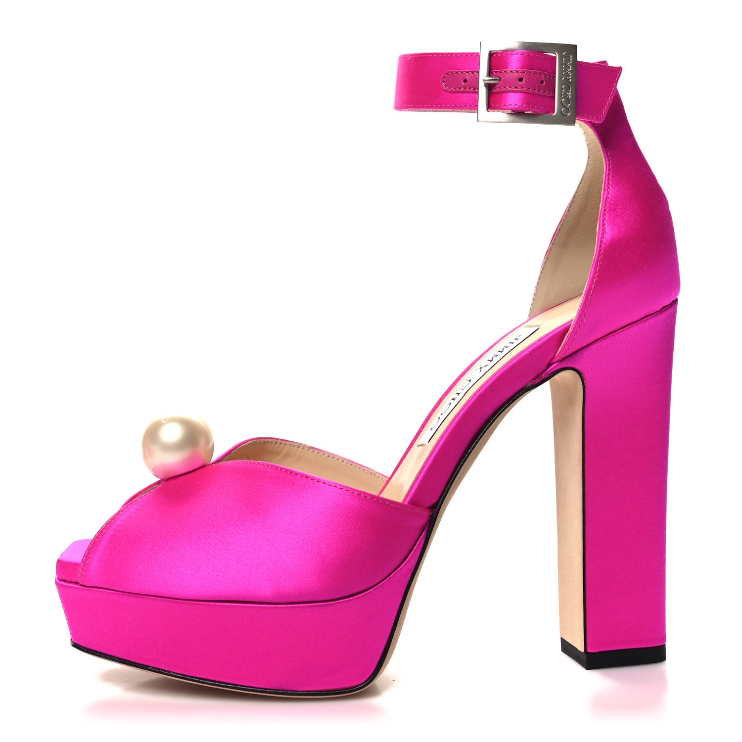 Jimmy Choo Satin Pearl Socorie 120 Sandals 38.5 Fuchsia White 1518819 ...
