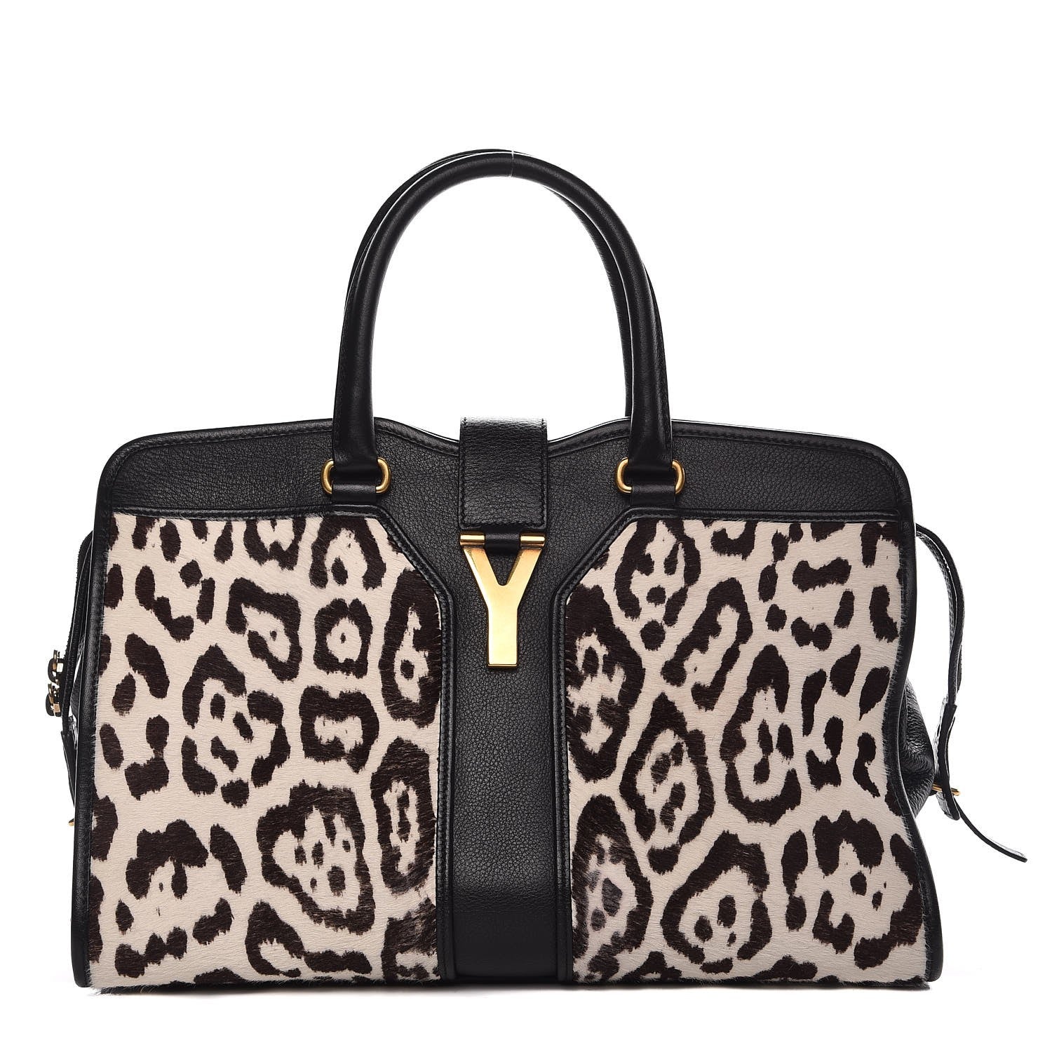 Saint Laurent Pony Hair Calfskin Leopard Print Medium Cabas Chyc Black ...