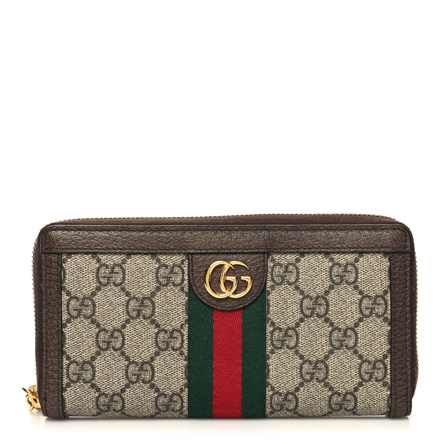 Gucci GG Supreme Monogram Web Ophidia Zip Around Wallet Brown 1443227 ...