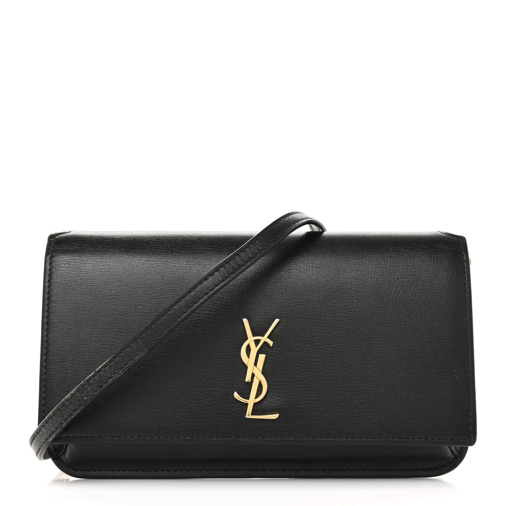 Saint Laurent Smooth Calfskin Monogram Phone Holder Crossbody Black ...