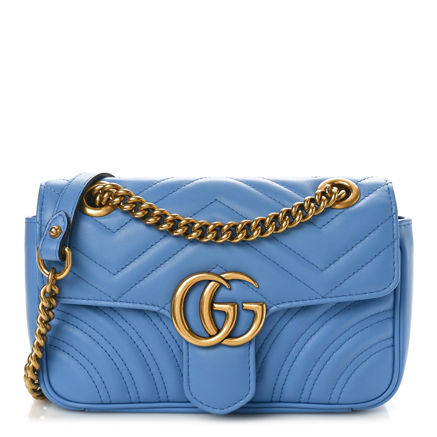 Gucci Calfskin Matelasse Mini GG Marmont Shoulder Bag Clear Sky Blue ...