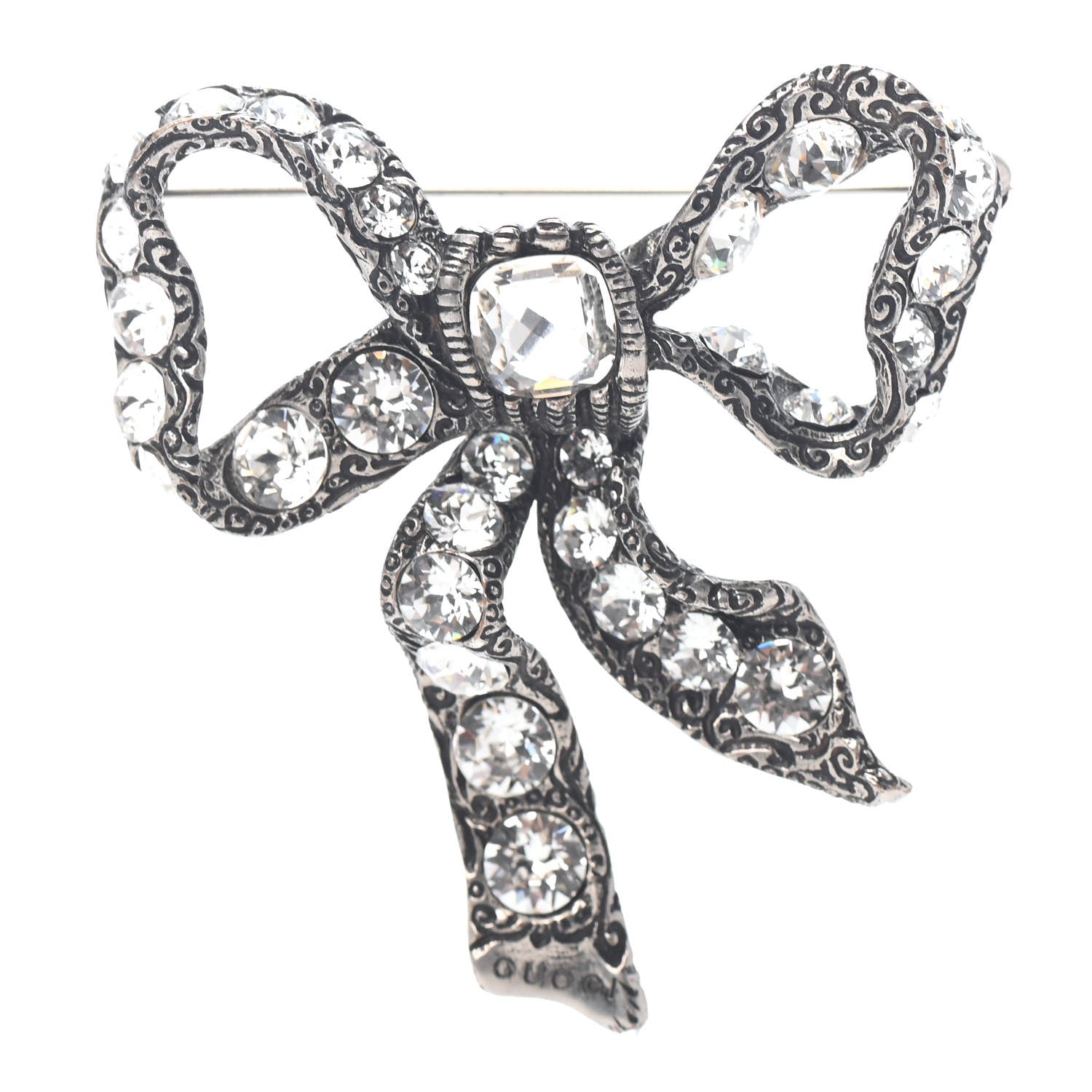 Gucci Metal Crystal Bow Brooch Silver 784745 – FASHIONPHILE